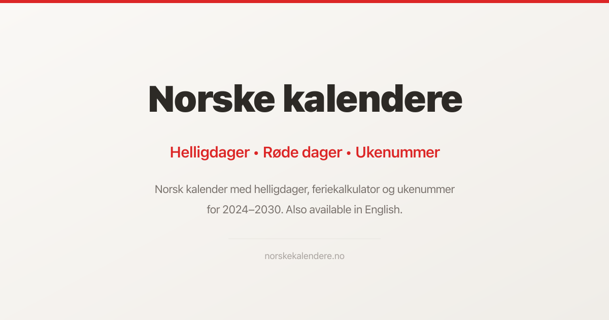 Kalender med ukenummer 2026 – Norsk kalender | norskekalendere.no